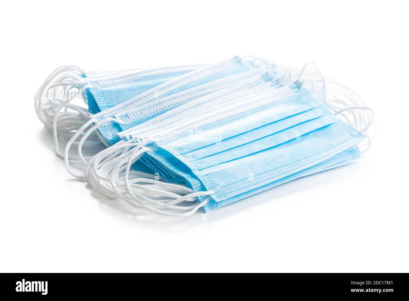 Blue paper face masks isolated on white background. Corona virus ...