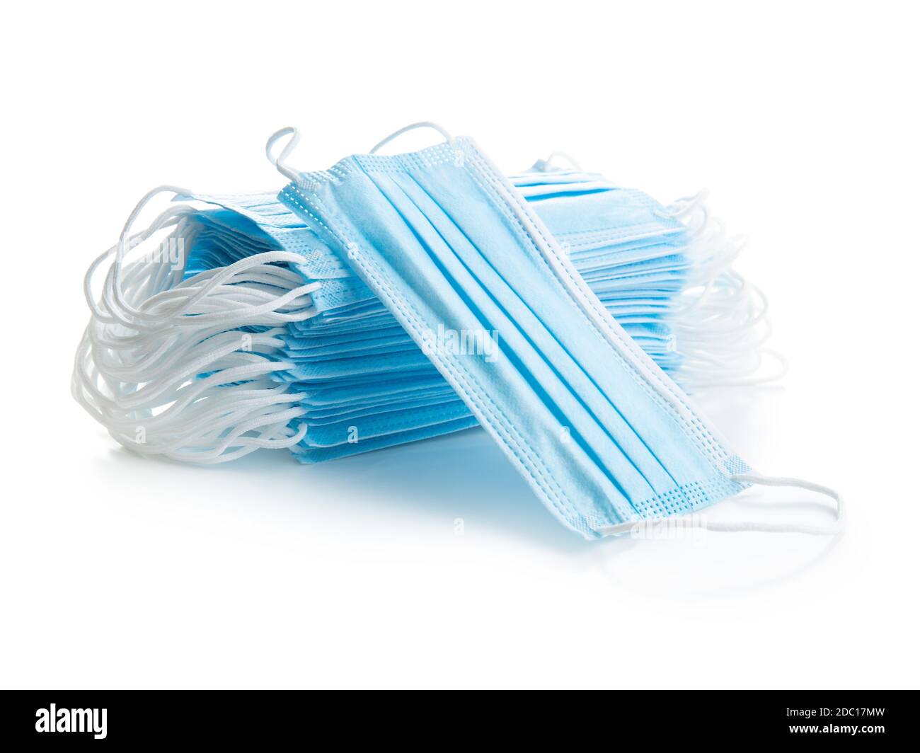 Blue paper face masks isolated on white background. Corona virus ...