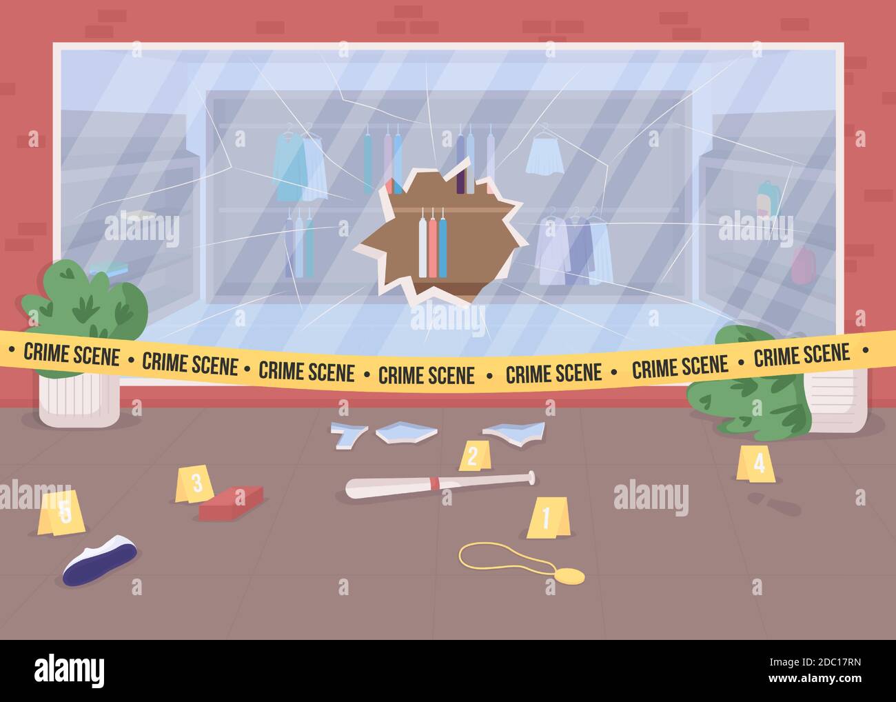 Shop burglary crime scene flat color vector illustration Stock Vector ...