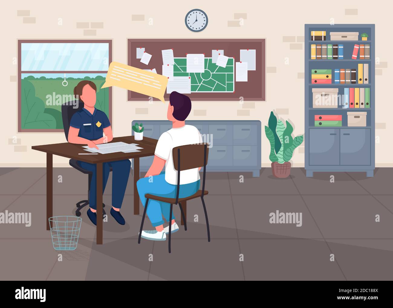 Police office flat color vector illustration Stock Vector Image & Art ...