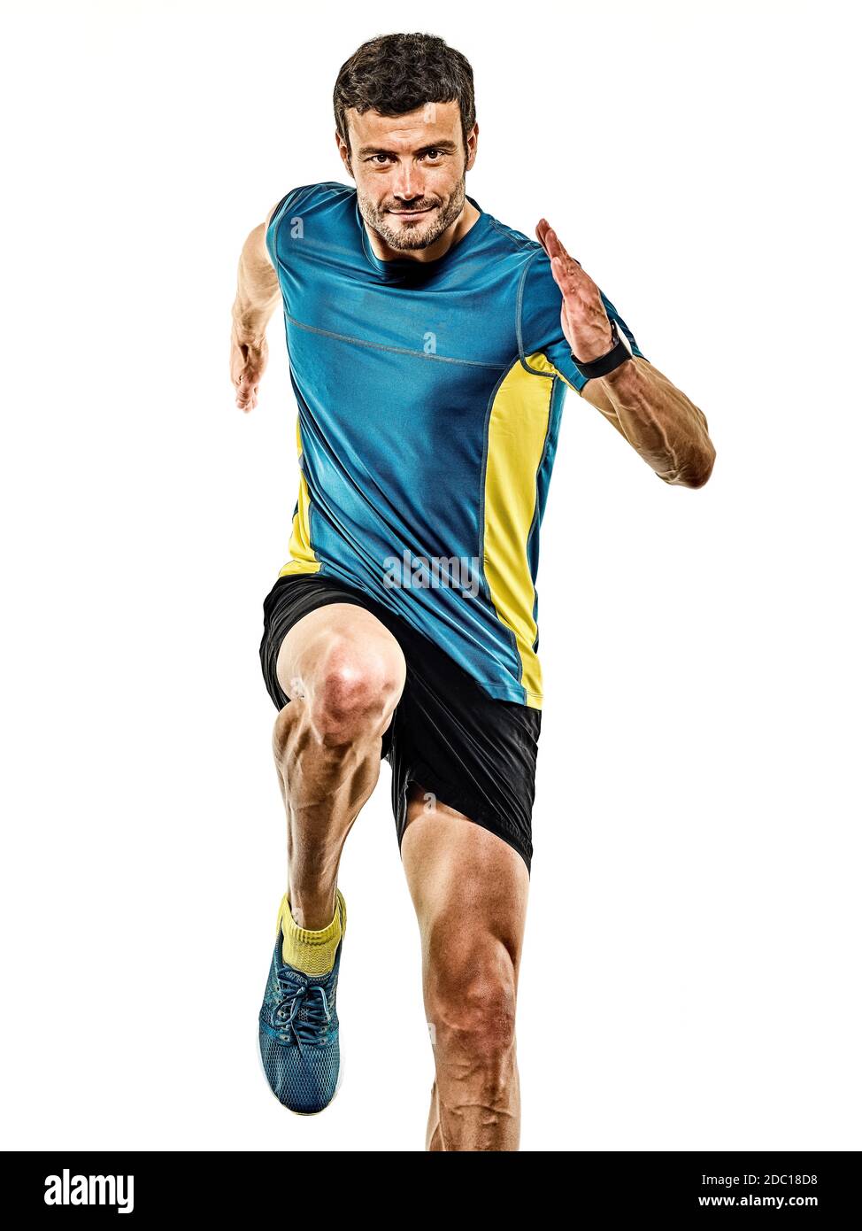 one caucasian handsome mature man running runner jogging jogger ...