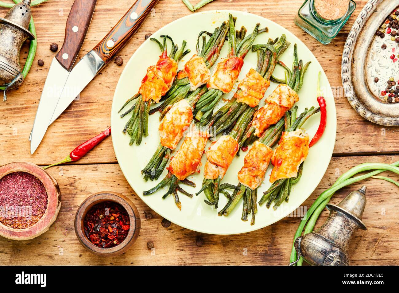 Fried meat with cowpea stalks, asian food.Meat appetizer Stock Photo ...