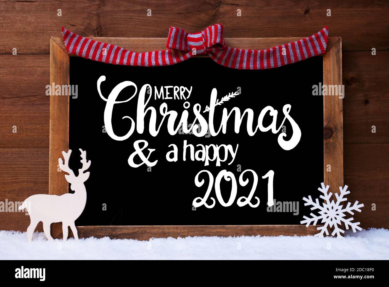 Chalkboard With English Calligraphy Merry Christmas And A Happy 2021 ...