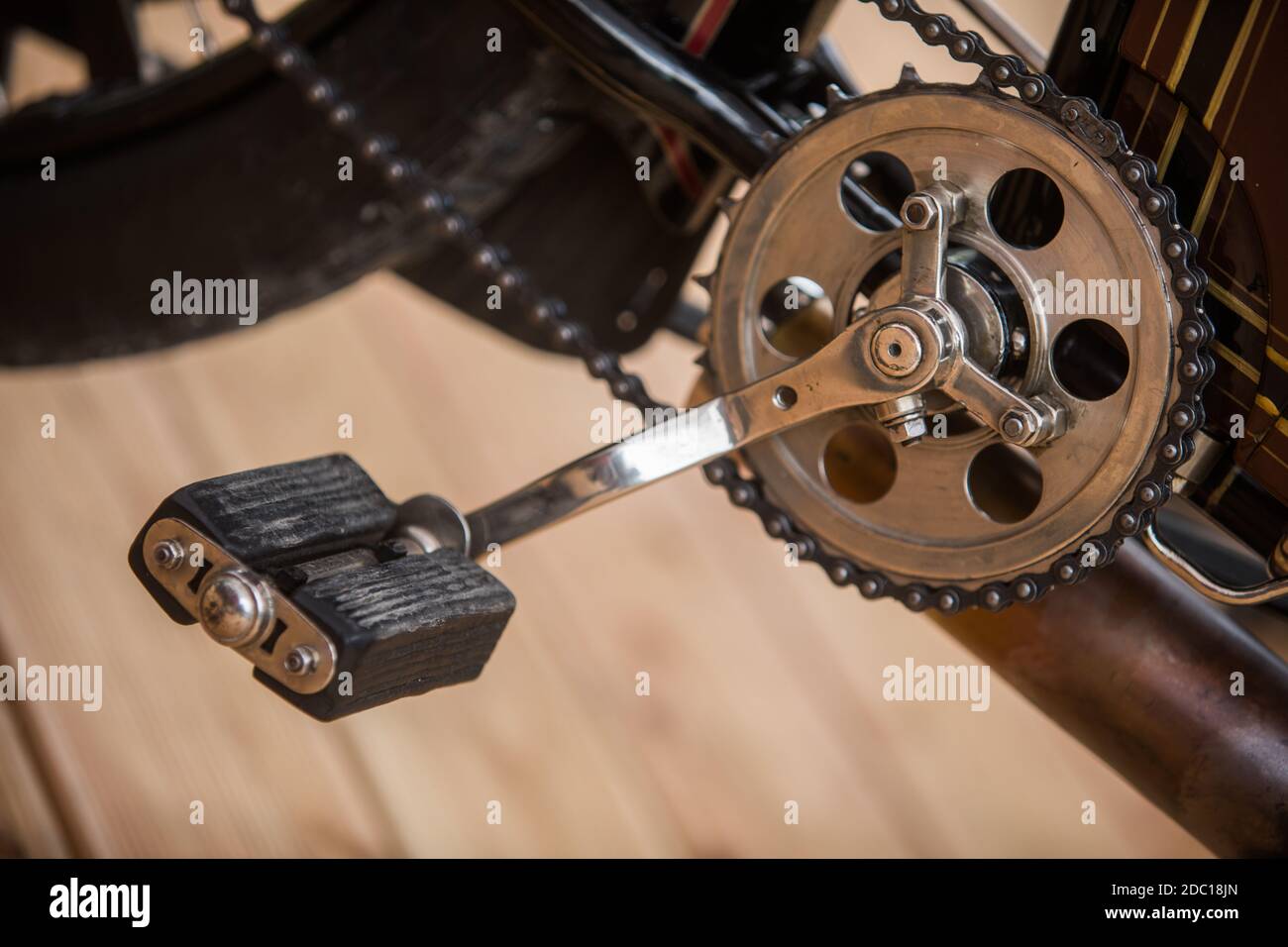 Close upshot o a vintage motorcycle pedal and chain Stock Photo - Alamy