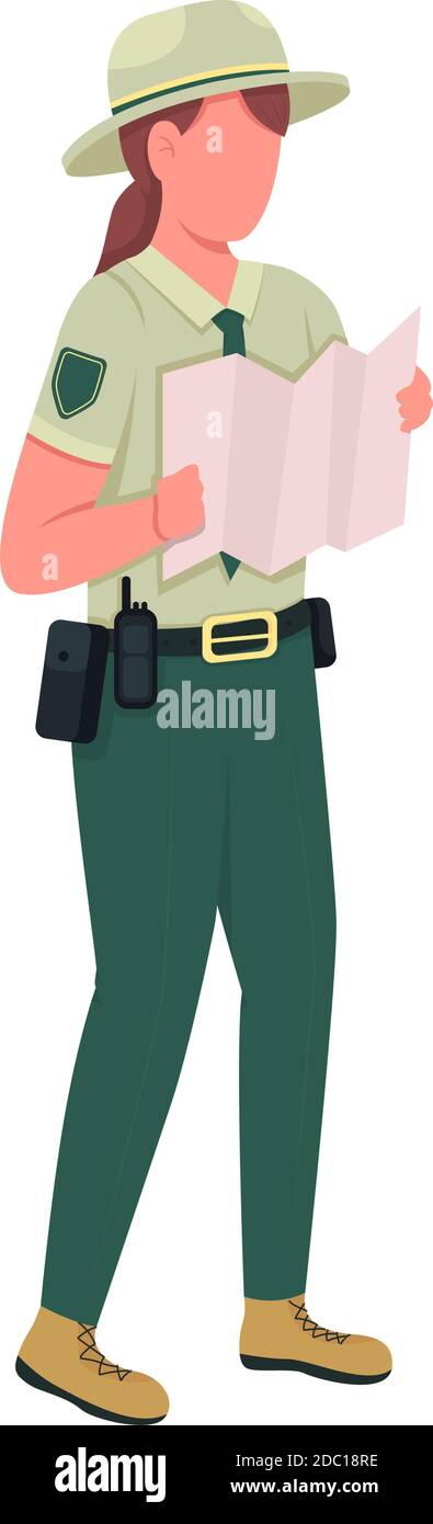 Environmental police female officer flat color vector faceless ...