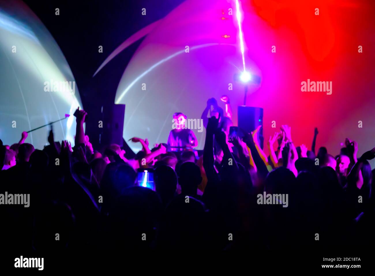 Crowd and DJs dancing during party Stock Photo - Alamy