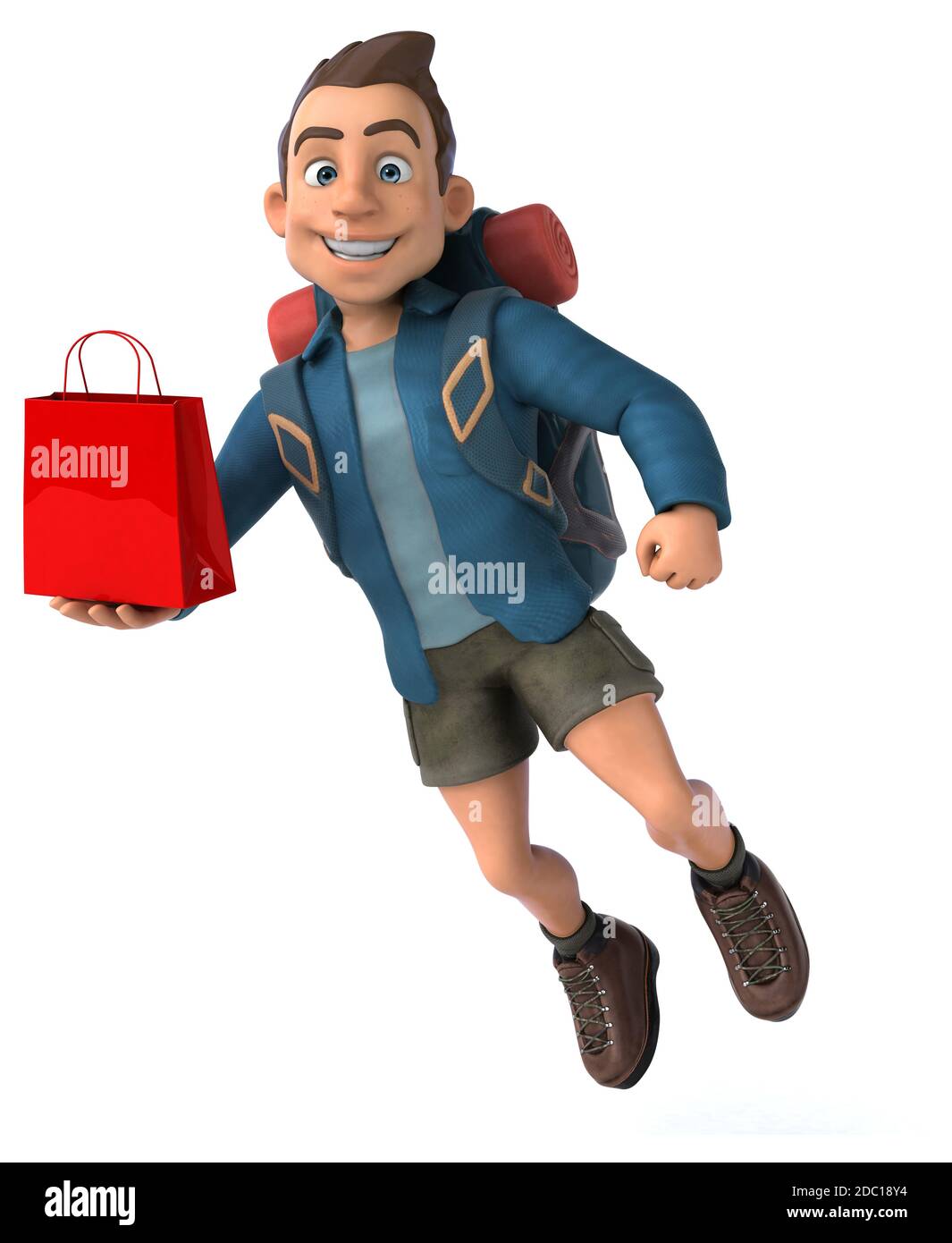 Fun illustration of a 3D cartoon backpacker Stock Photo - Alamy