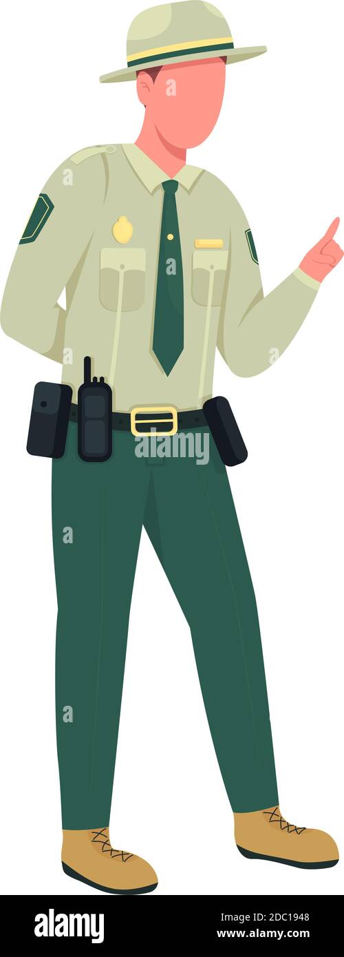 Environmental police male officer flat color vector faceless character ...