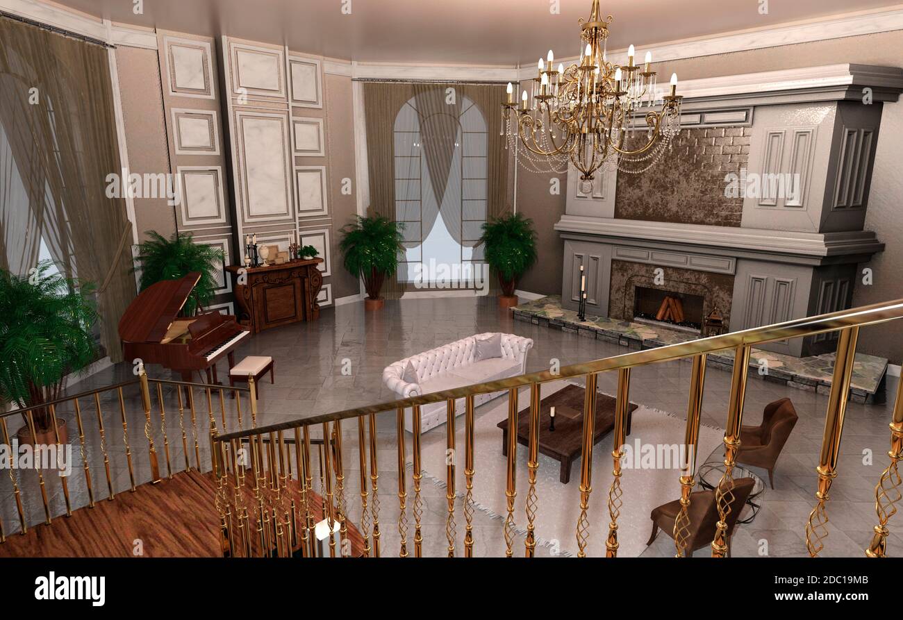3D rendering of a luxury big foyer interior Stock Photo - Alamy