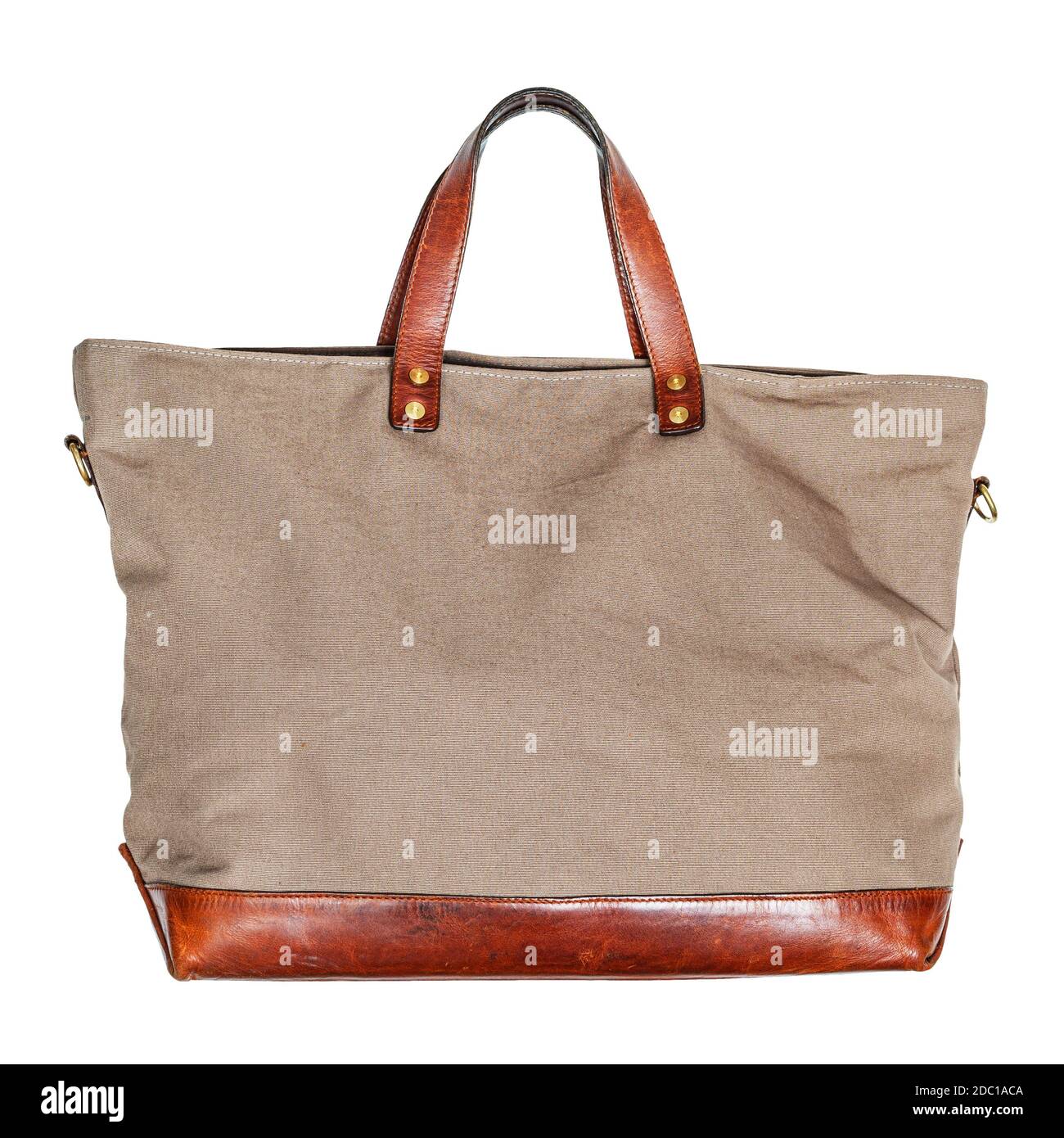 front view of handcrafted travel handbag made from leather and canvas ...