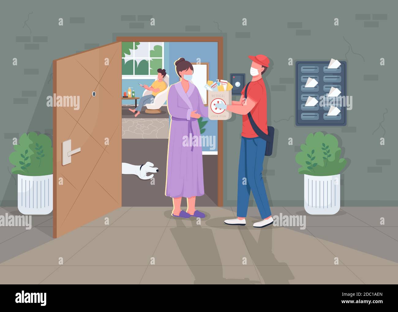 Medical supply delivery flat color vector illustration Stock Vector ...