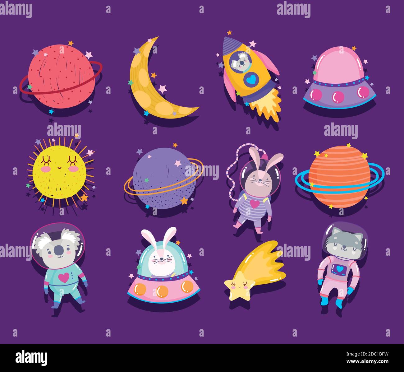 space adventure galaxy cartoon in style icons such as rocket animals ...