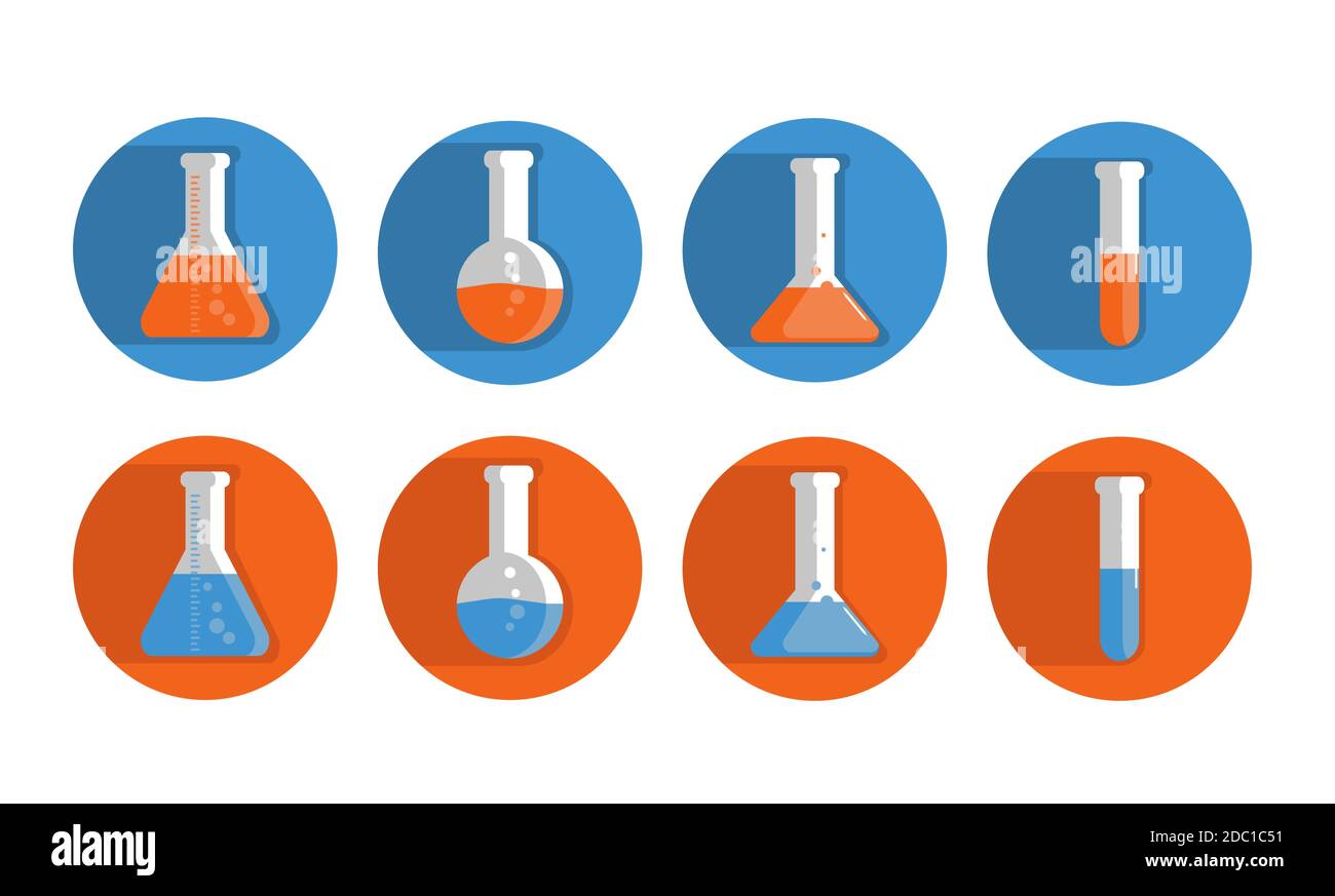 Colored Flasks and Test Tubes on a white background. Vector set icons ...