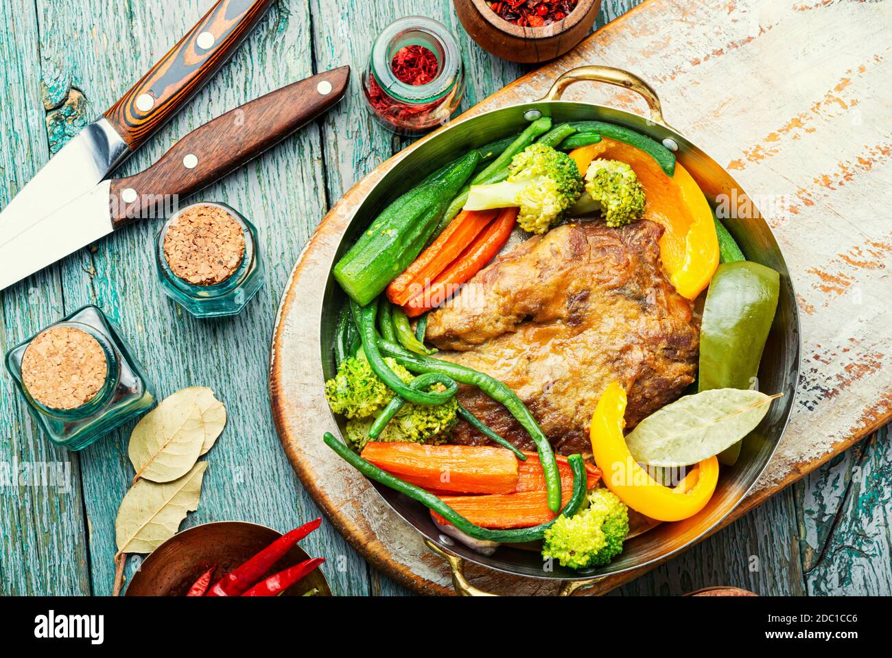 Grilled beef fillet steak and vegetables.beef stew with seasonal ...