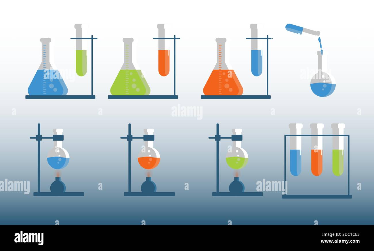 Colored Flasks and Test Tubes on a white background. Vector set icons ...