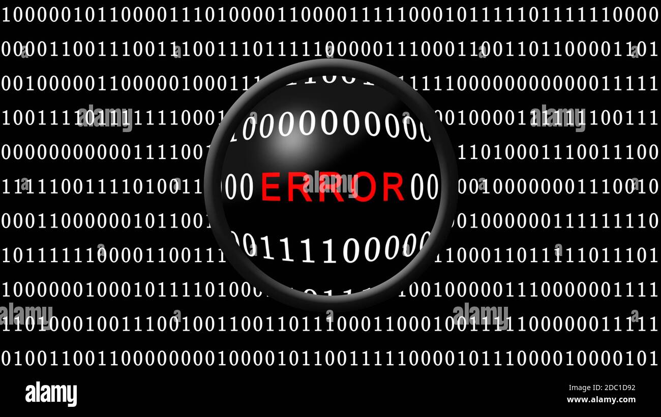 ERROR red lettering shown in a magnifying lens in front of a black ...