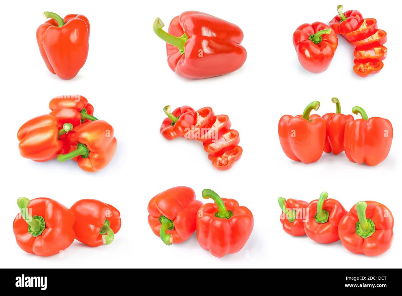Collage of bell peppers on a isolated white background Stock Photo - Alamy