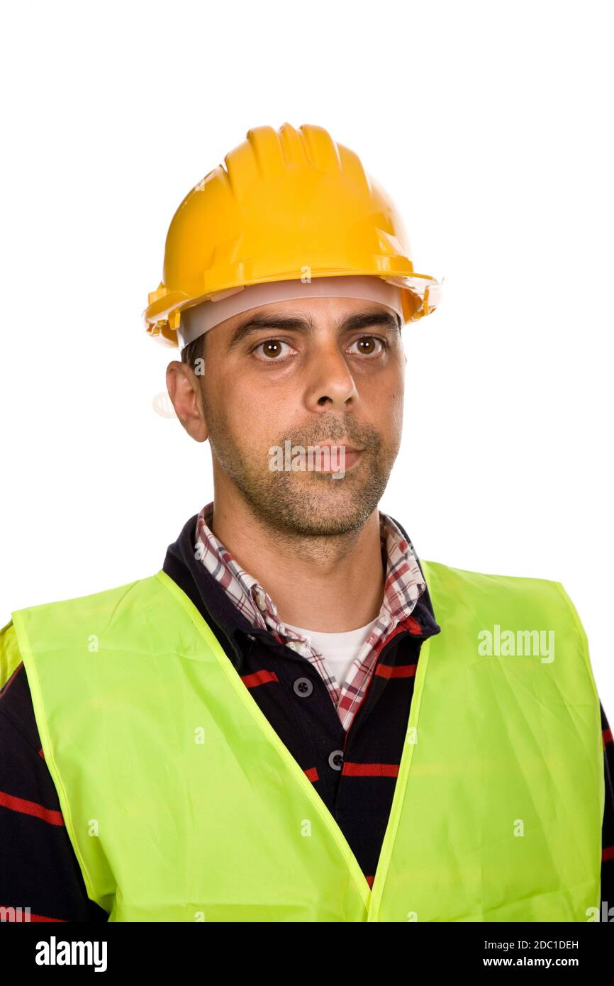 young worker portrait in a white background Stock Photo - Alamy