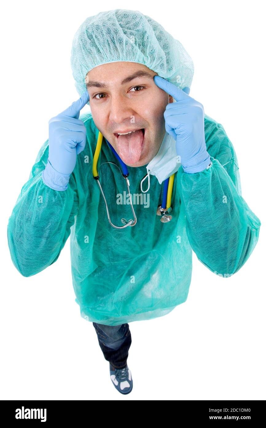 young silly doctor full length, isolated on white background Stock ...