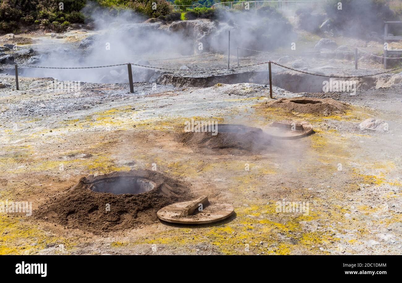 Boiling water and hot steam venting from Caldeira Grande in the small ...