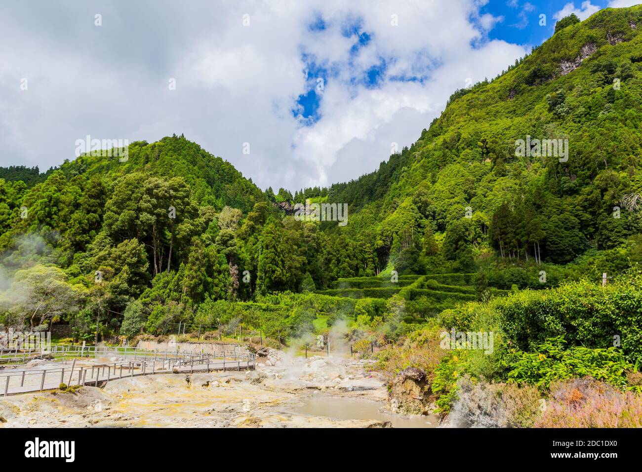 Boiling water and hot steam venting from Caldeira Grande in the small ...