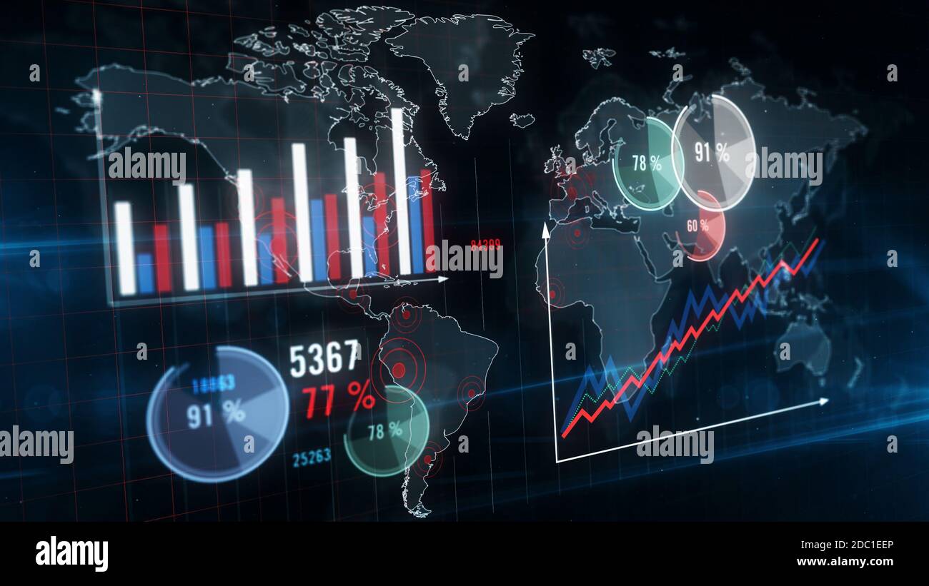 Economy, global business and finance 3d chart illustration. Abstract corporate concept of world ...