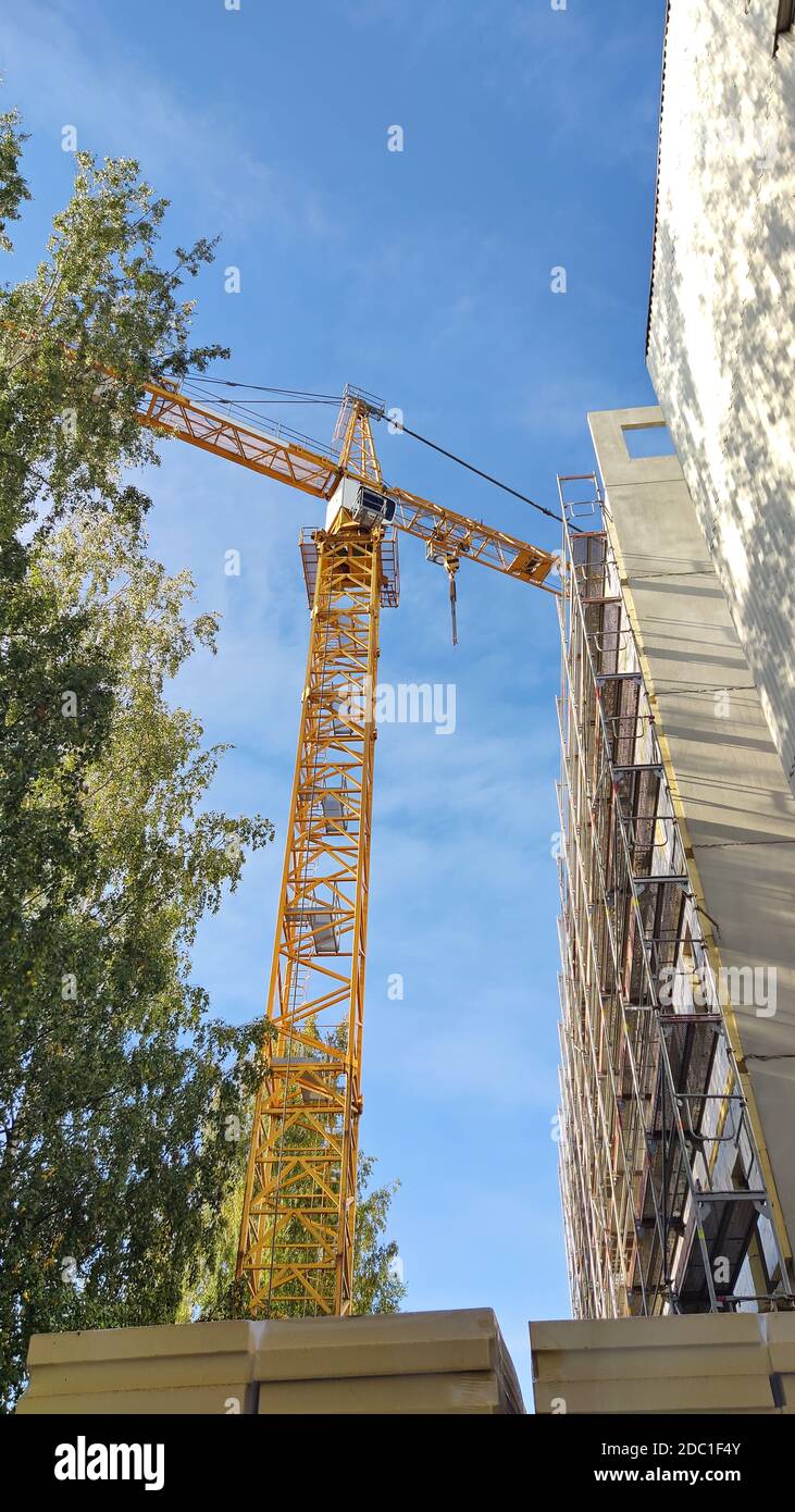 Construction site with crane and building in working process Stock ...
