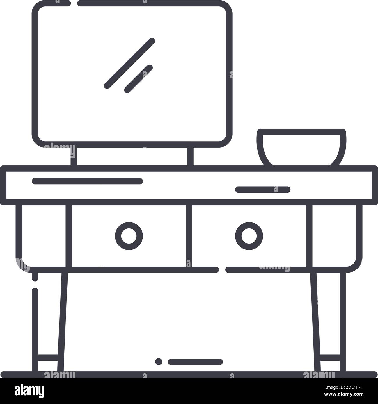 Computer desk icon, linear isolated illustration, thin line vector, web ...