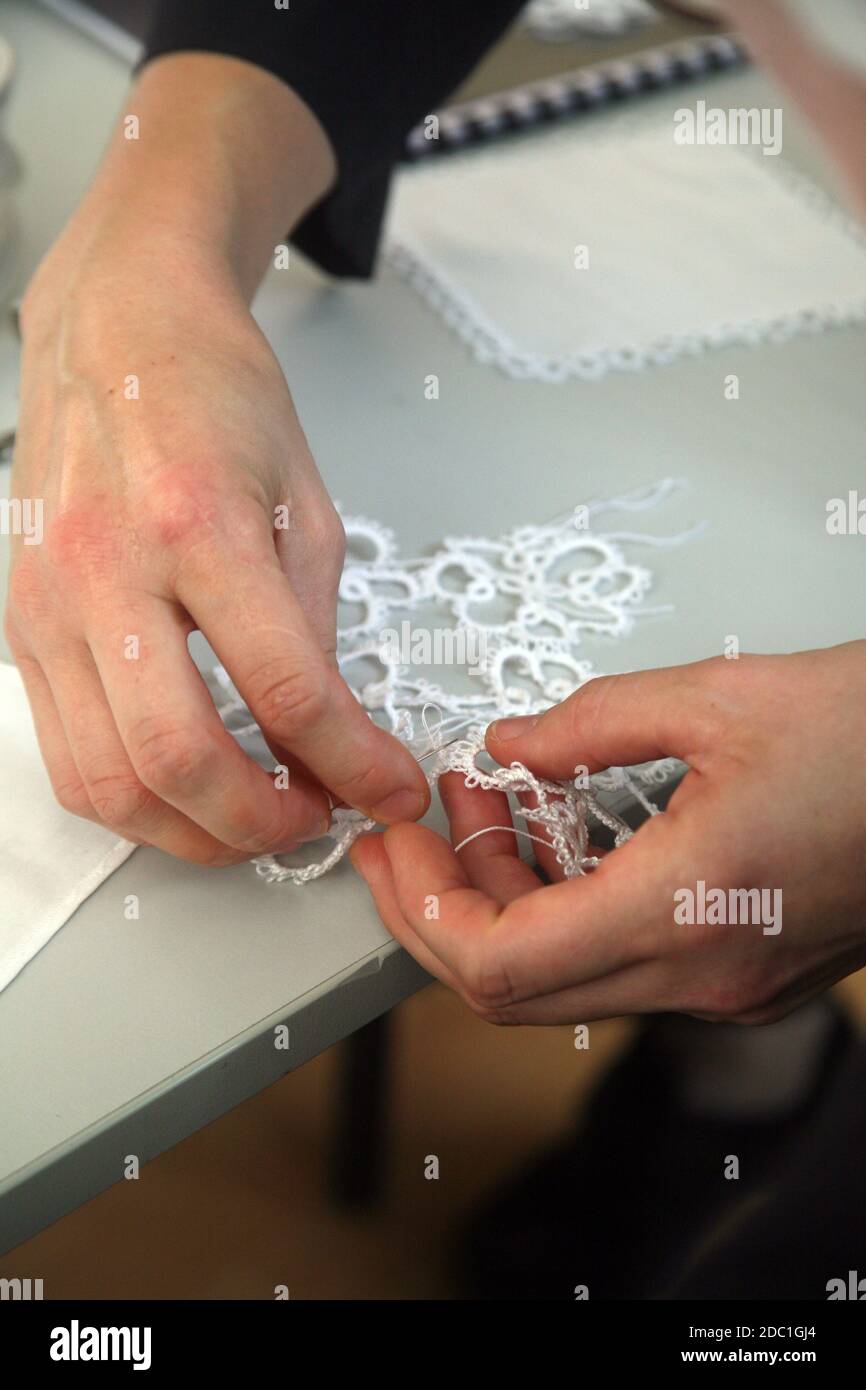 Process of lace-making Stock Photo - Alamy