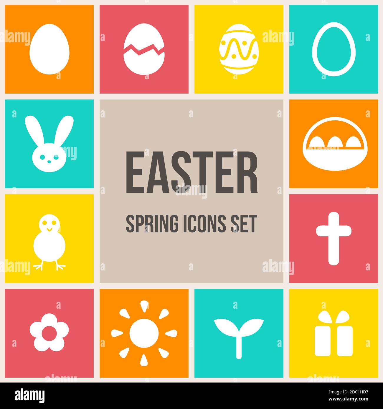 Set of colorful Easter icons in flat style. Vector illustration Stock ...