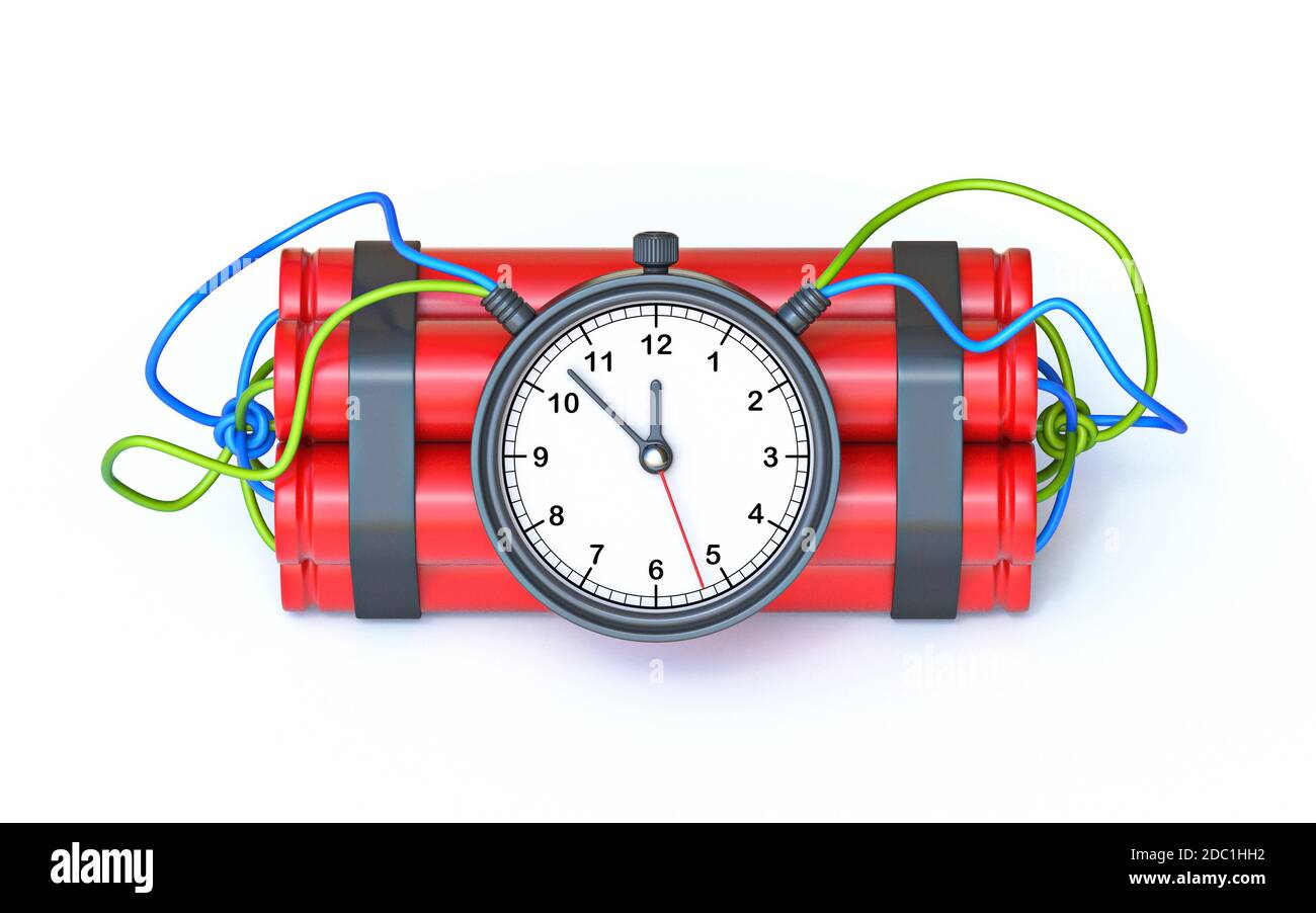 Dynamite with clock timer 3D render illustration isolated on white ...