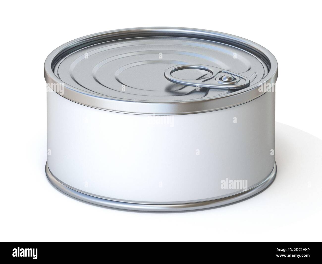Metal tin with blank label 3D render illustration isolated on white ...
