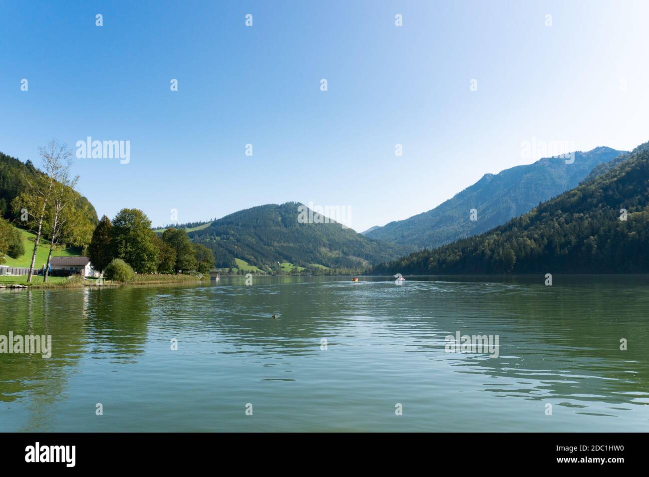 Lunzer See in the Ybbstal Alps. View to the idyllic lake in Lower ...
