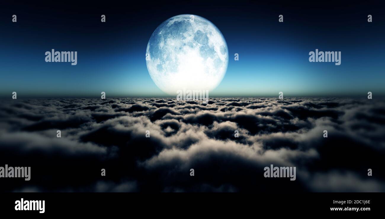 fly above over clouds moon, 3d render illustration Stock Photo - Alamy