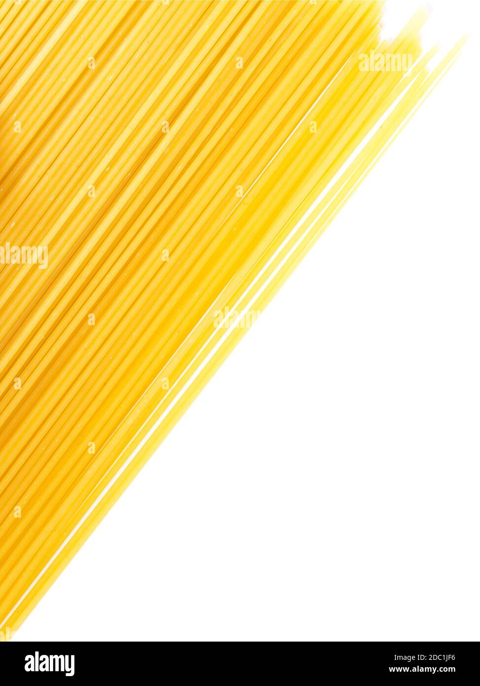 Raw spaghetti on white background with space for text. Vertical flat ...