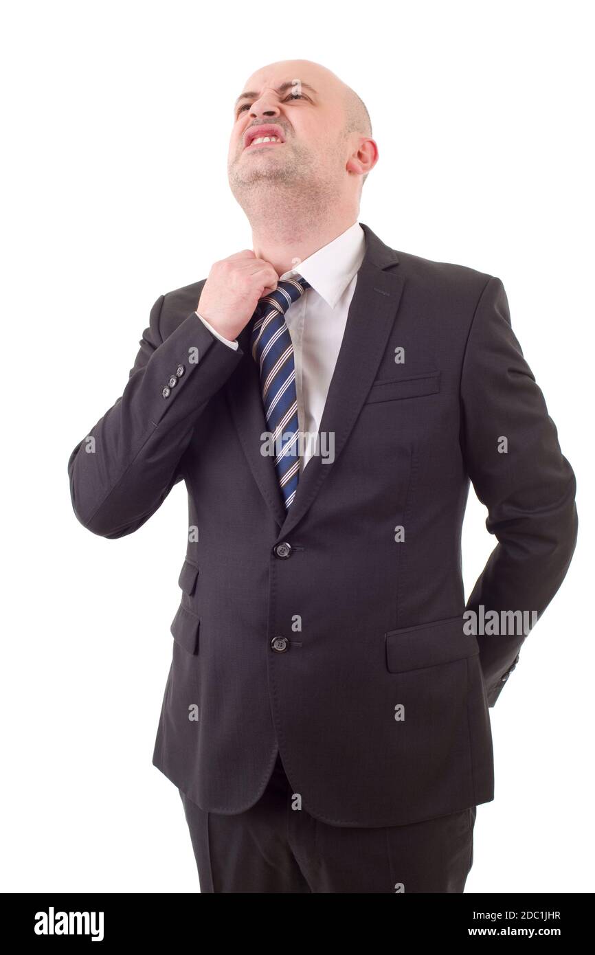 worried businessman in a suit looking up, isolated Stock Photo - Alamy