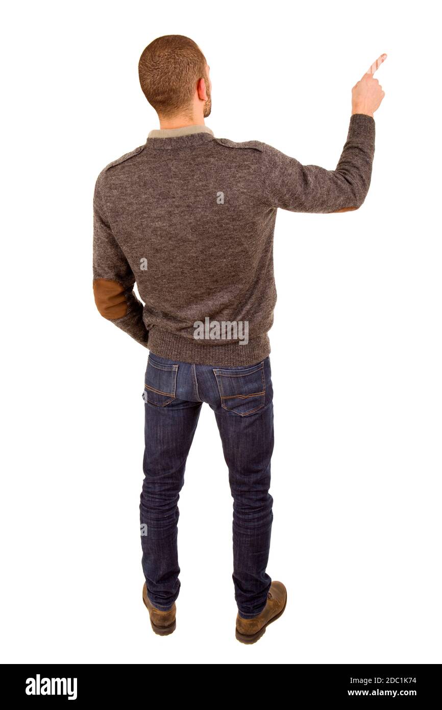 young casual man from the back pointing, full body, isolated Stock ...