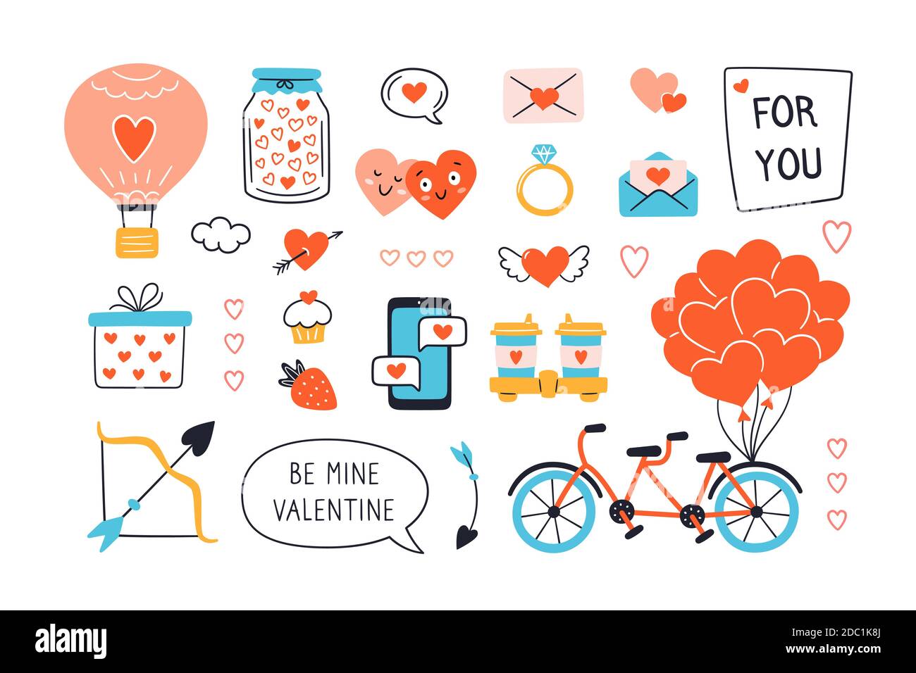 Valentines Day design set with hand drawn elements. Vector illustration ...