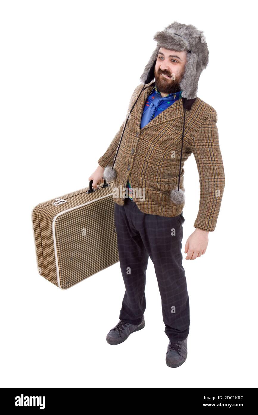 young silly man traveler, full body, isolated Stock Photo - Alamy