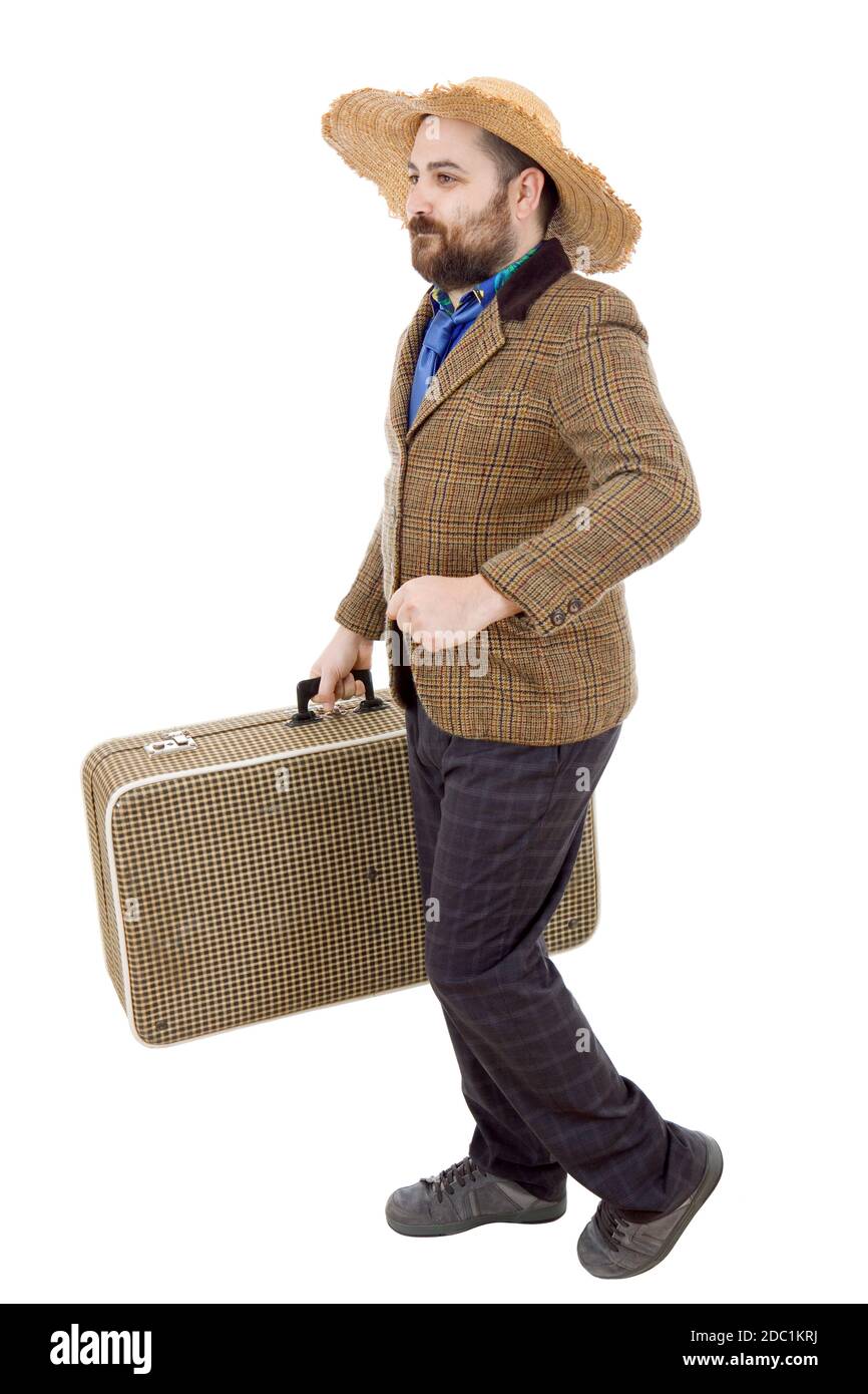 young silly man traveler, full body, isolated Stock Photo - Alamy