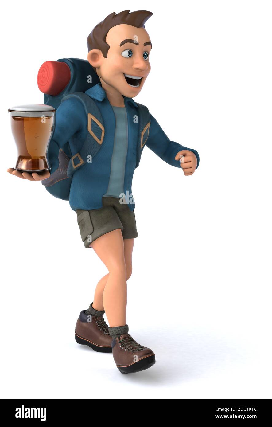 Fun illustration of a 3D cartoon backpacker Stock Photo - Alamy