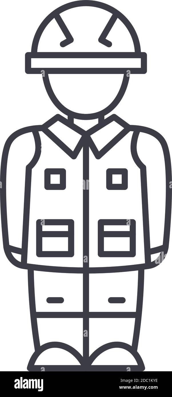 Construction worker icon, linear isolated illustration, thin line ...