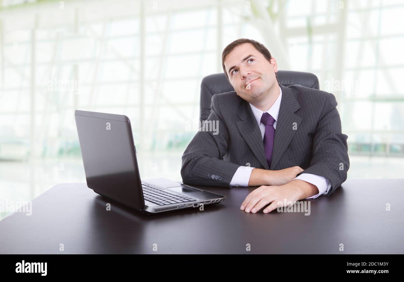 businessman working with laptop on a desk, at the office Stock Photo ...