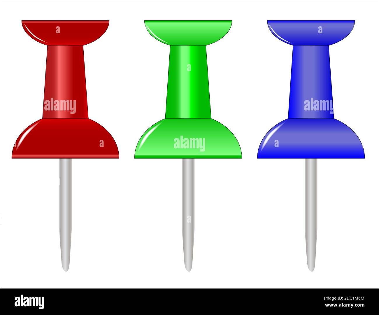 A collection of three coloured map nob pins Stock Photo - Alamy