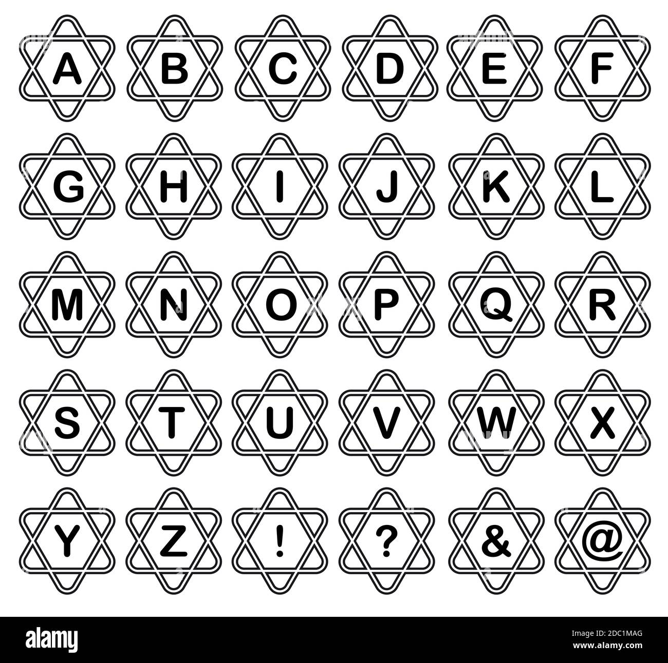 A alphabet set into rounded corner triangles over a white background ...