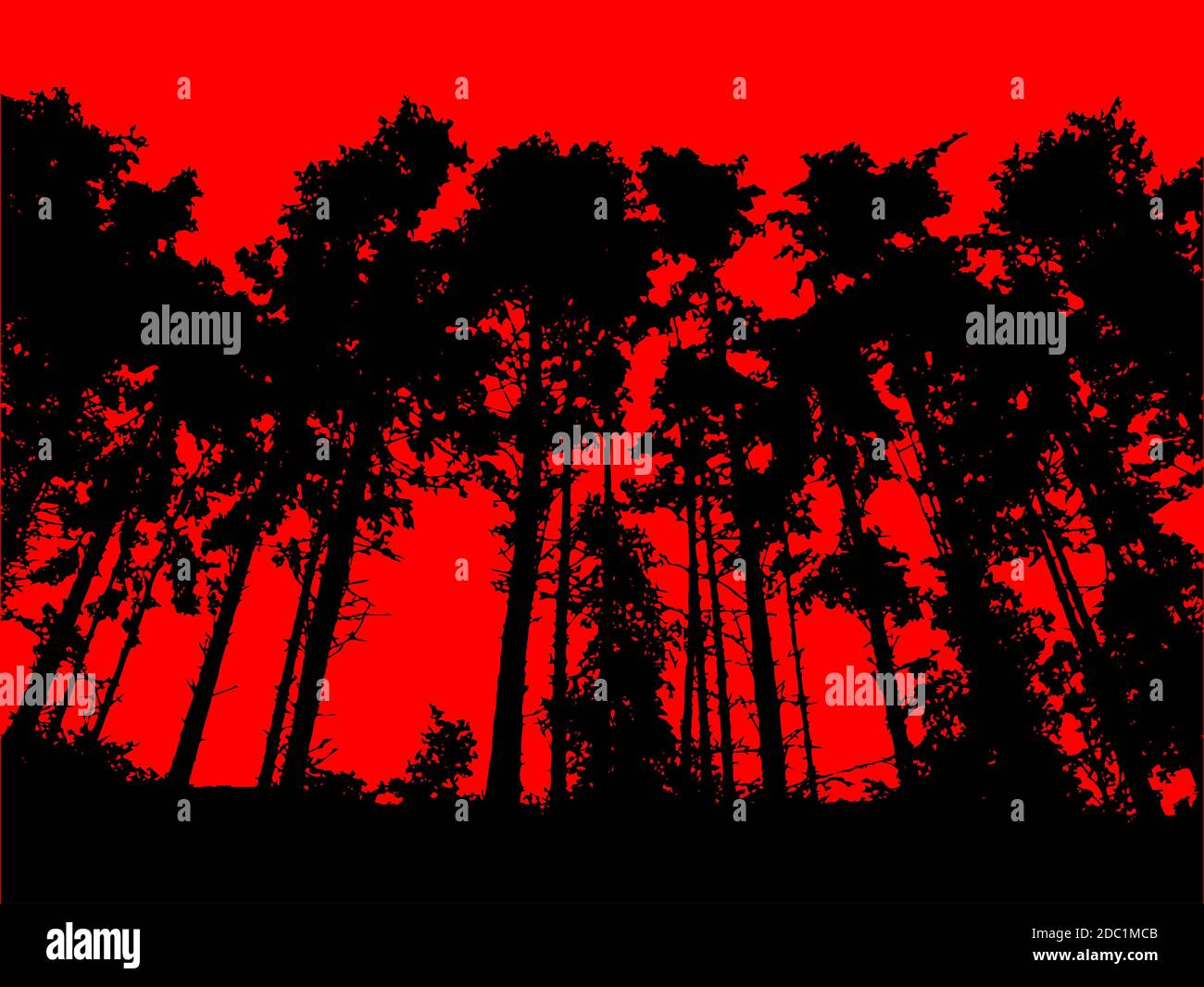 A tree line set against a red background Stock Photo - Alamy