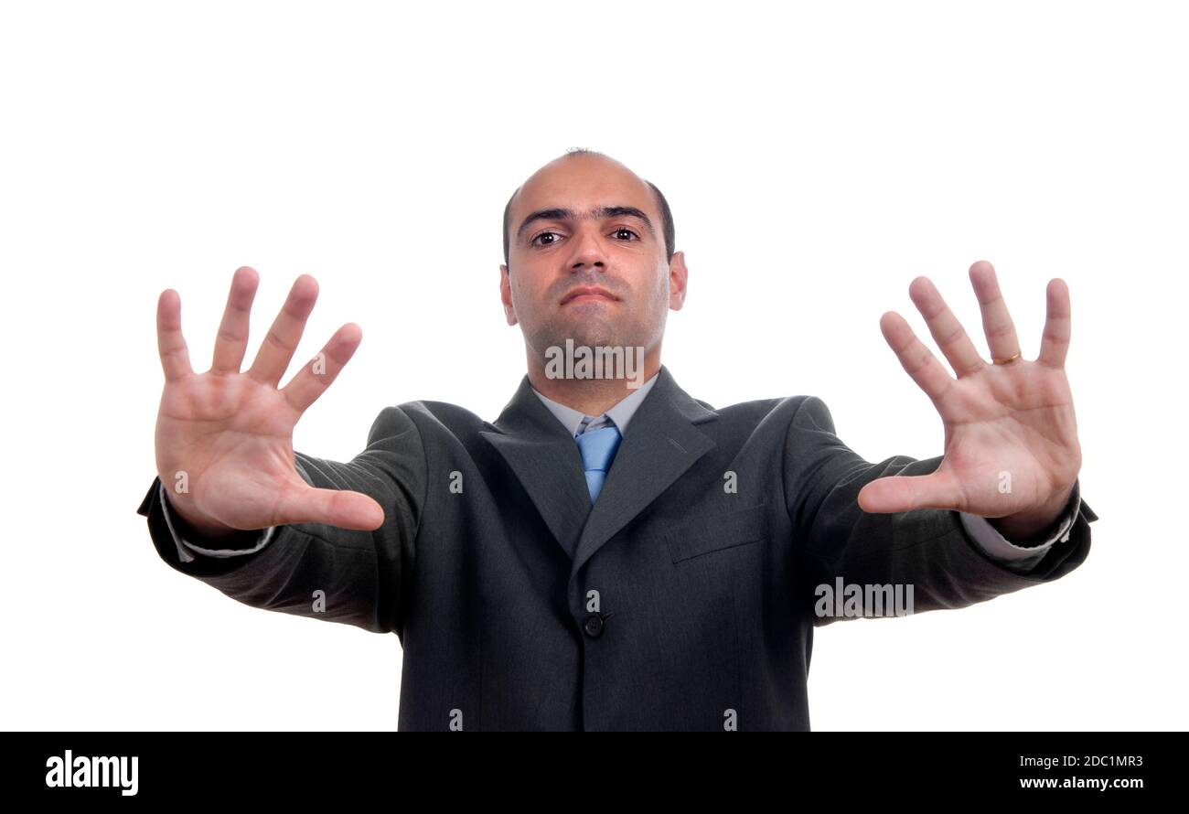 man with hands open isolated on white Stock Photo - Alamy