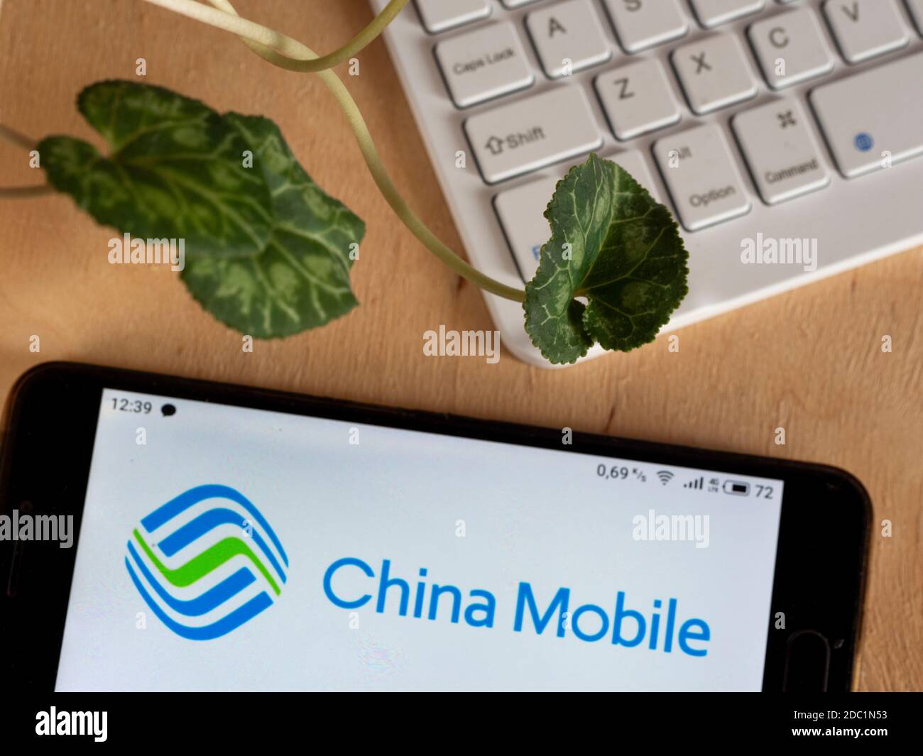 In this photo illustration a China Mobile logo is seen displayed on a ...