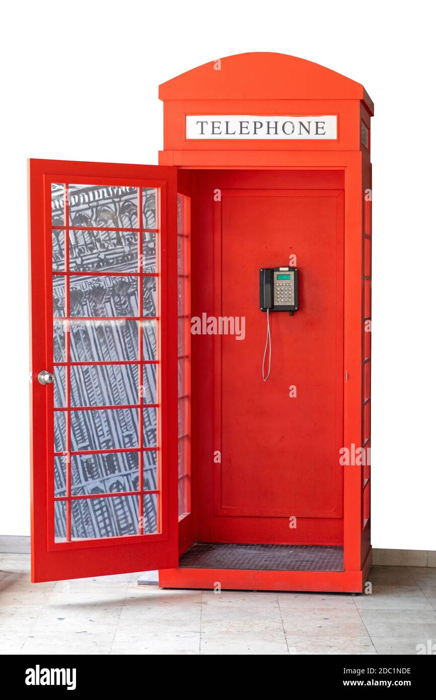 Open Door at Red Telephone Cabin Not Original Stock Photo - Alamy