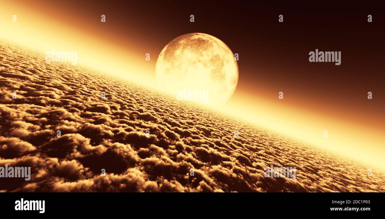 fly above over clouds moon, 3d render illustration Stock Photo - Alamy